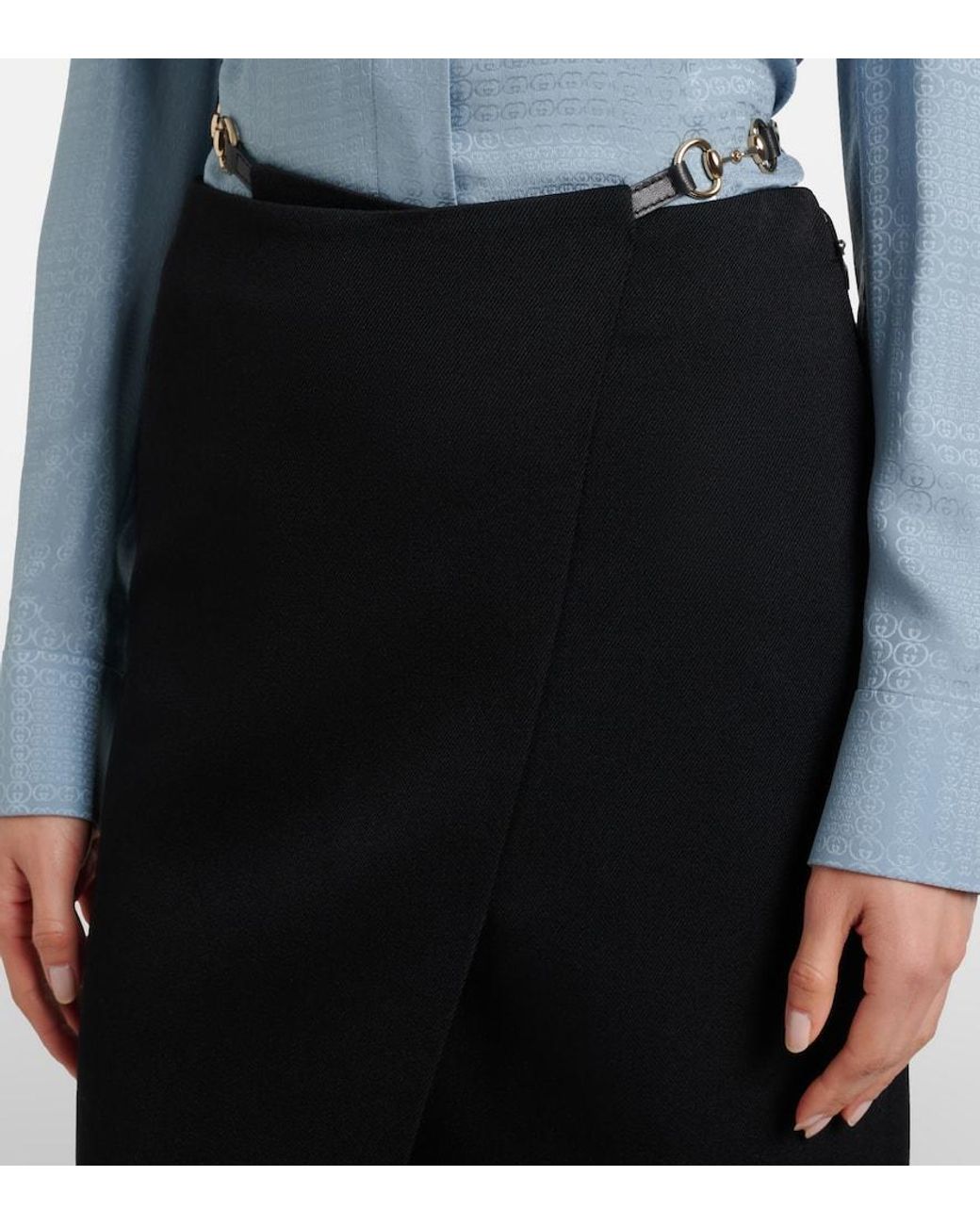 Gucci Horsebit Cutout Wool Wrap Skirt in Black | Lyst UK