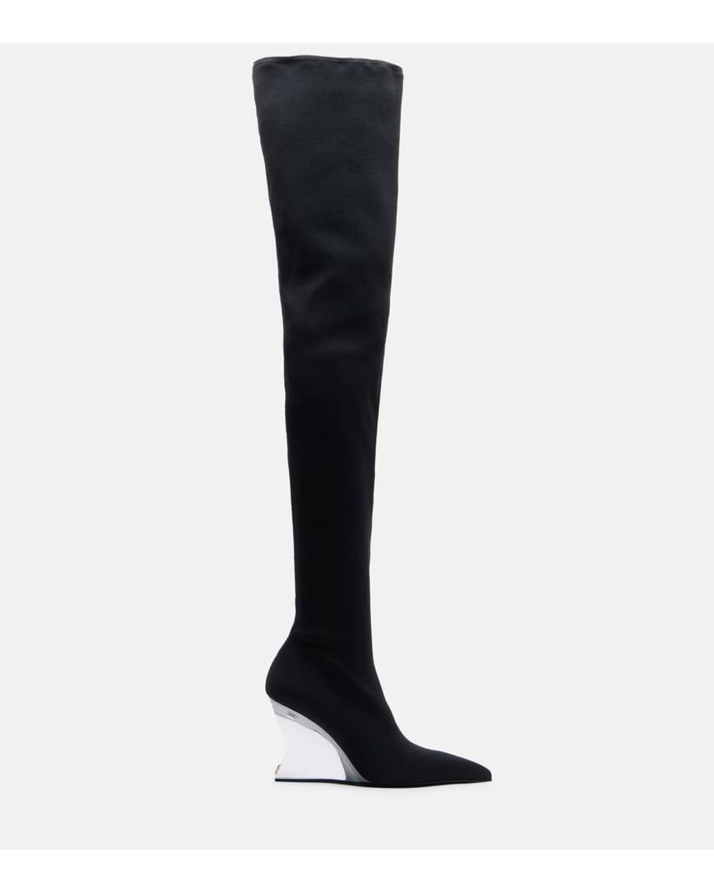 Balmain Knitted Wedge Over-The-Knee Boots in Black | Lyst UK