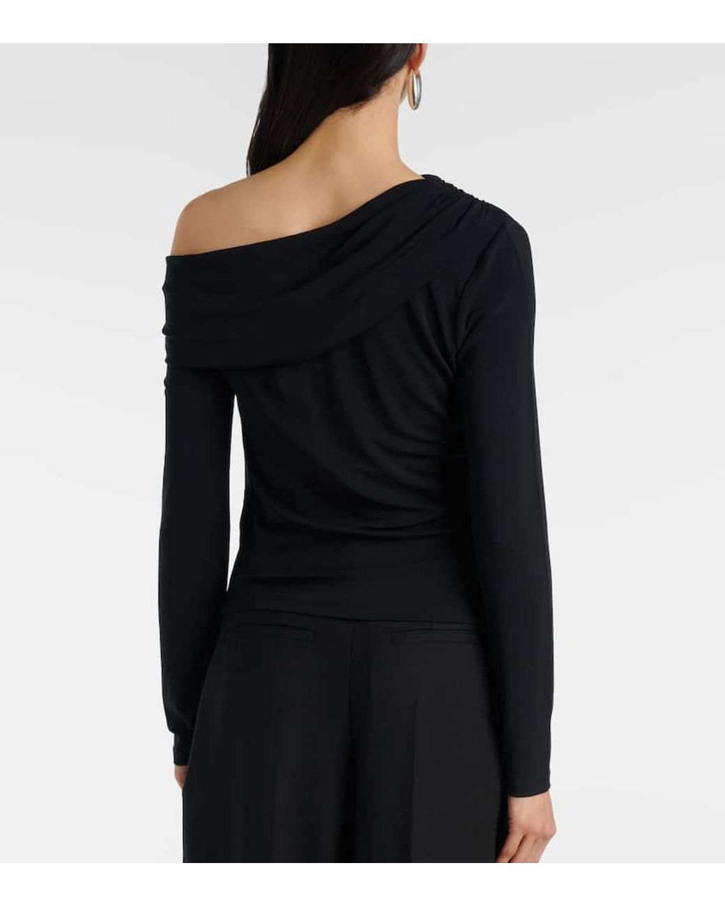 Veronica Beard Lozea Asymmetric Ruched Jersey Top in Black | Lyst UK