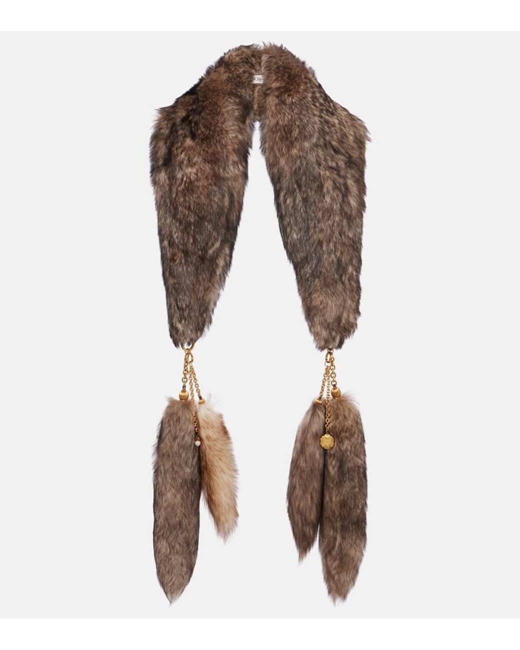Chloé Treasure Tails Embellished Shearling Scarf in Brown | Lyst UK
