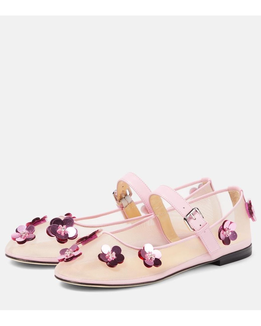 Mach & Mach Sequined Leather-Trimmed Mary Jane Flats in Pink | Lyst UK