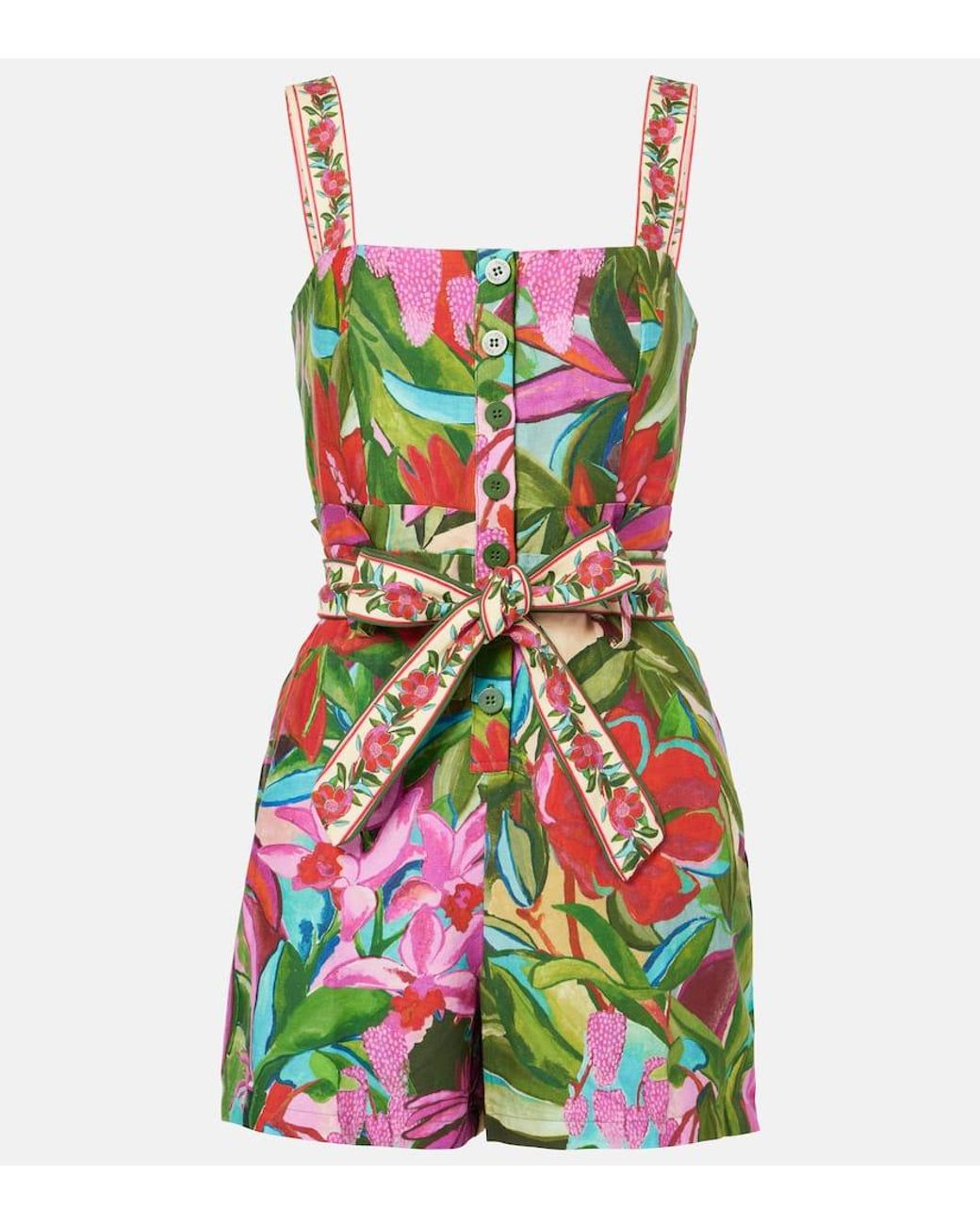 FARM Rio Jardin De Reve Printed Romper in Green | Lyst