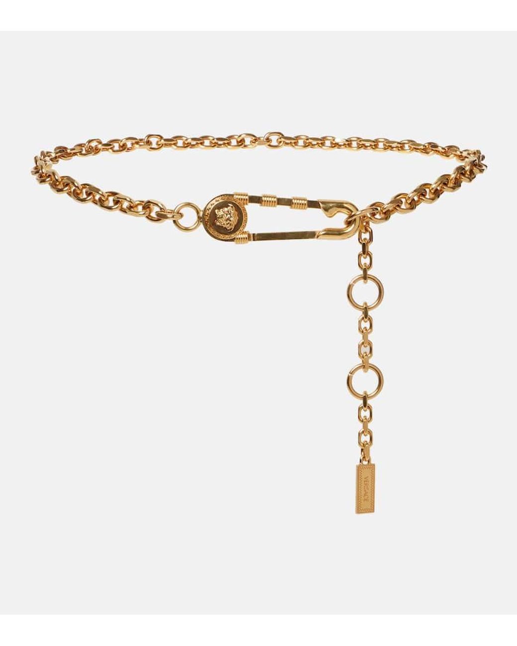 Versace Medusa Safety Pin Chain Belt in Metallic | Lyst