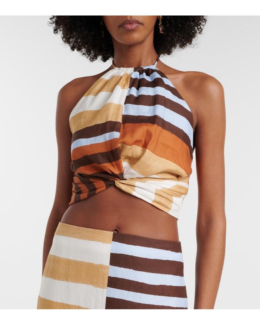 Cala De La Cruz Lodi Striped Linen Crop Top | Lyst