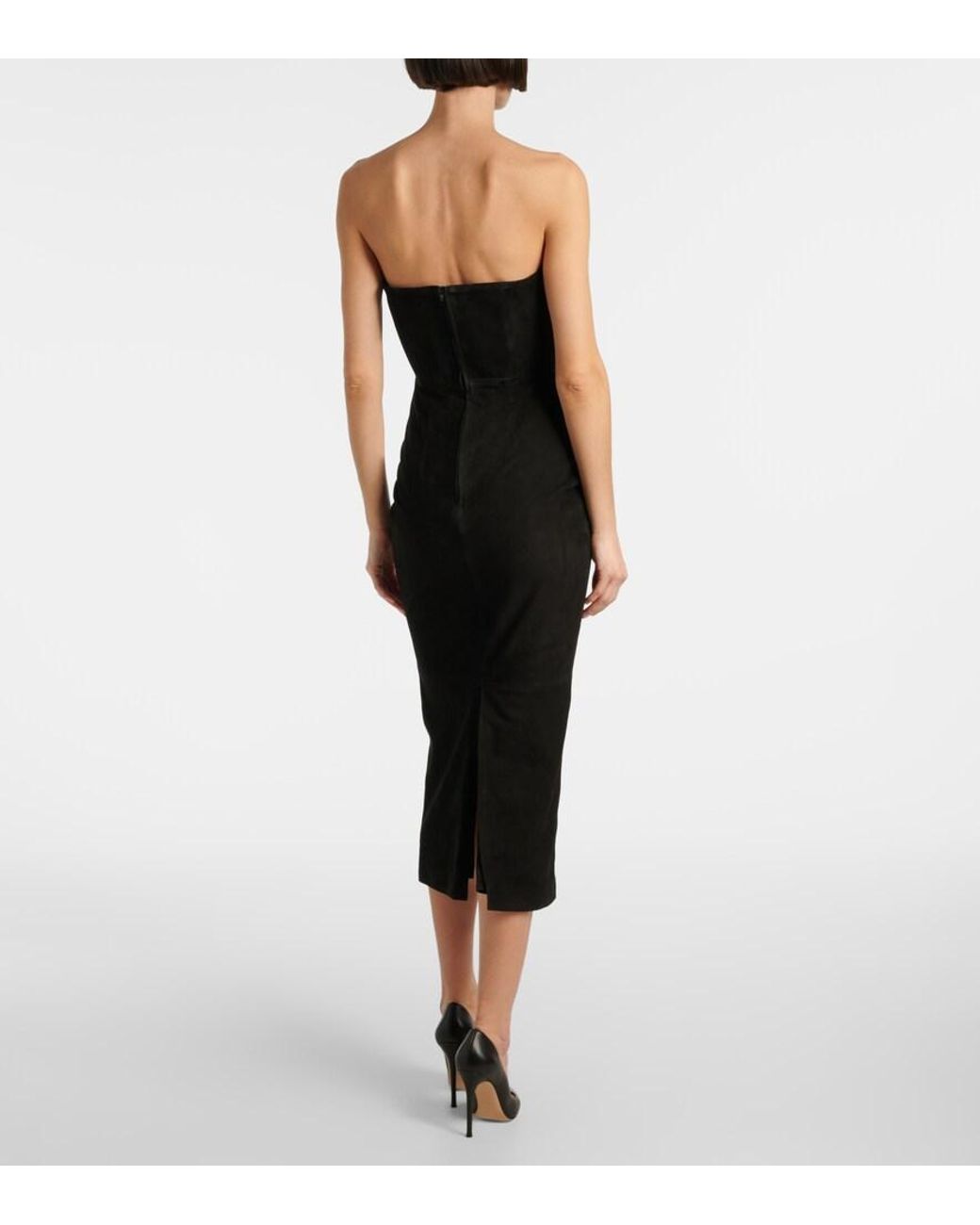Alex Perry Suede Midi Dress in Black | Lyst