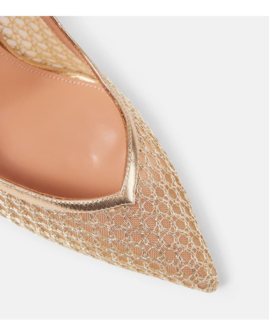 Aquazzura Asha 85 Leather-Trimmed Mesh Pumps in Natural | Lyst