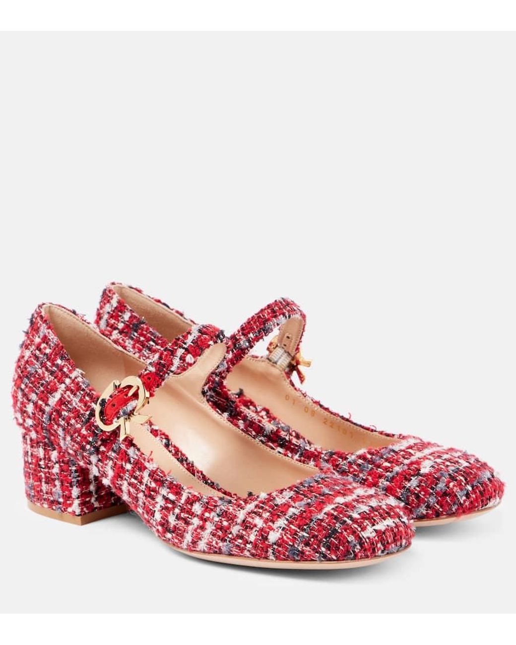 Gianvito Rossi Mary Ribbon Boucle Mary Jane Pumps in Red | Lyst