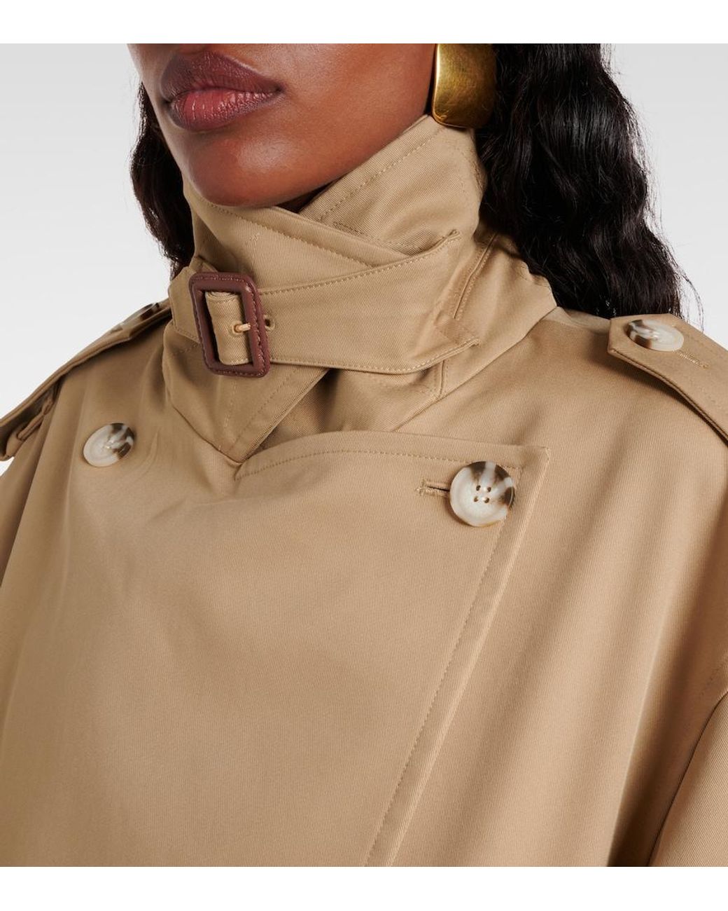 Self-Portrait Cropped Gabardine Trench Coat in Natural | Lyst