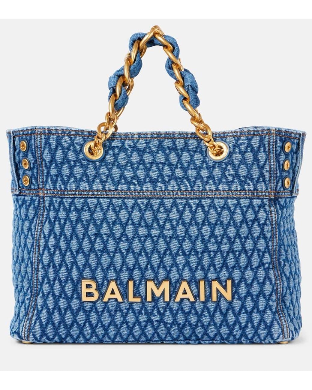 Balmain 1945 Quilted Denim Tote Bag in Blue | Lyst