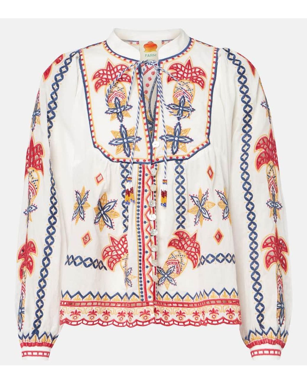 FARM Rio Mary's Tiles Embroidered Cotton Blouse | Lyst