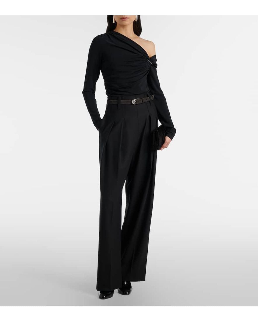 Veronica Beard Lozea Asymmetric Ruched Jersey Top in Black | Lyst UK