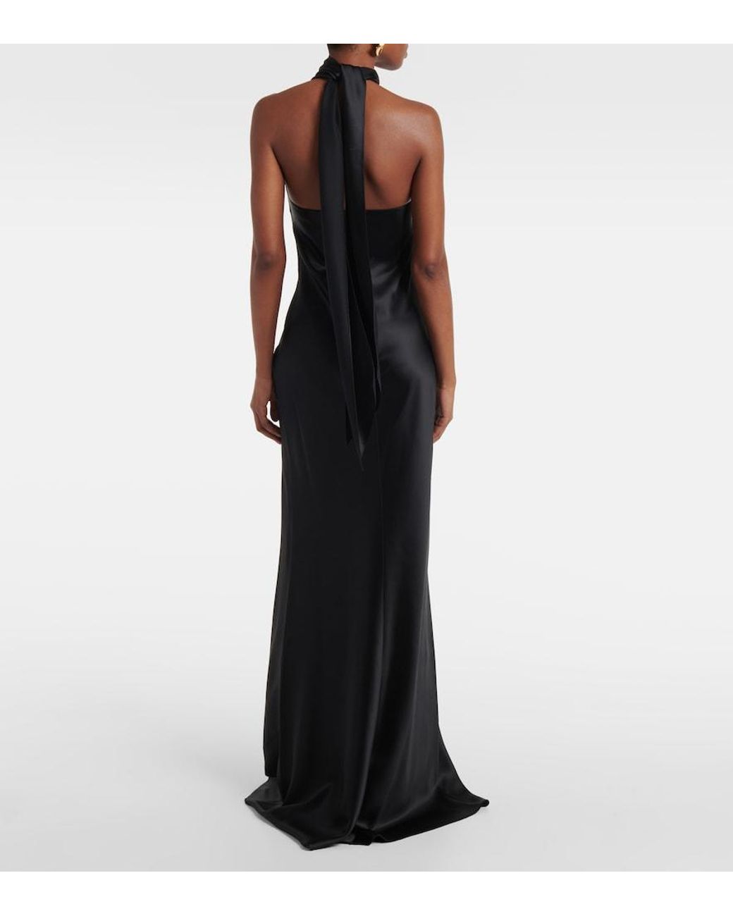 Ralph Lauren Chilton Halterneck Satin Gown in Black | Lyst