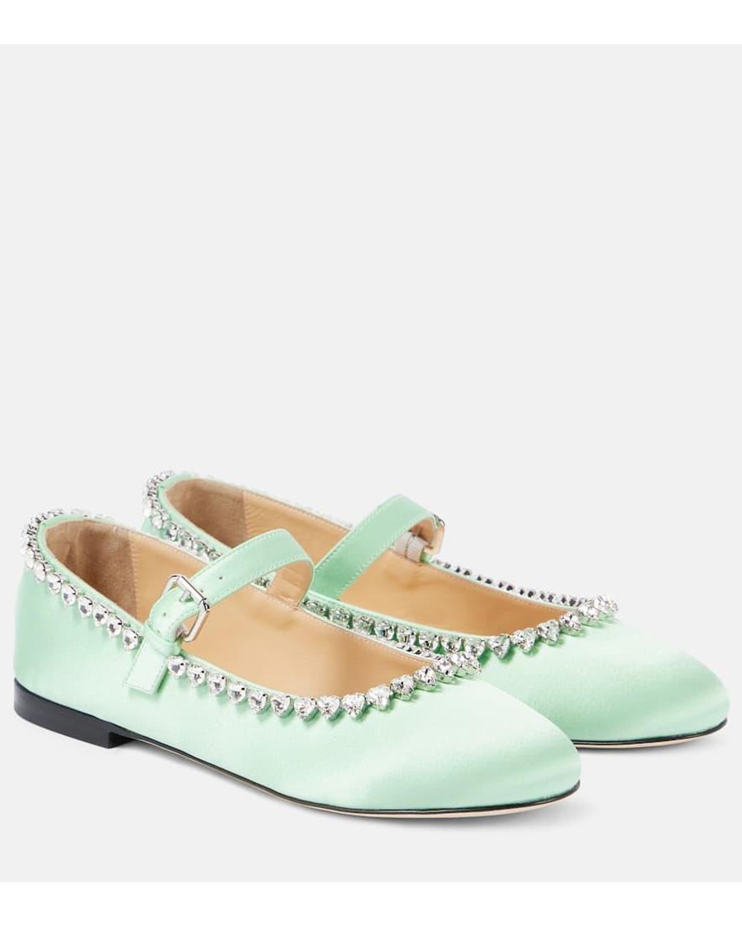Mach & Mach Audrey Embellished Satin Mary Jane Flats in Green | Lyst