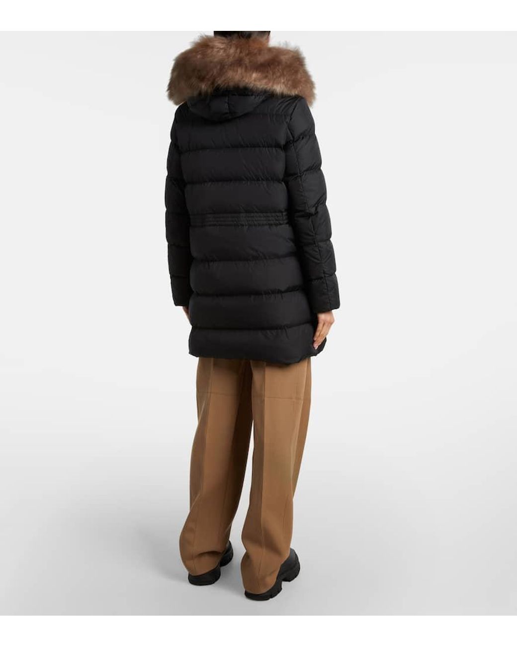 Moncler Aphroti Shearling-Trimmed Hooded Down Coat in Black | Lyst