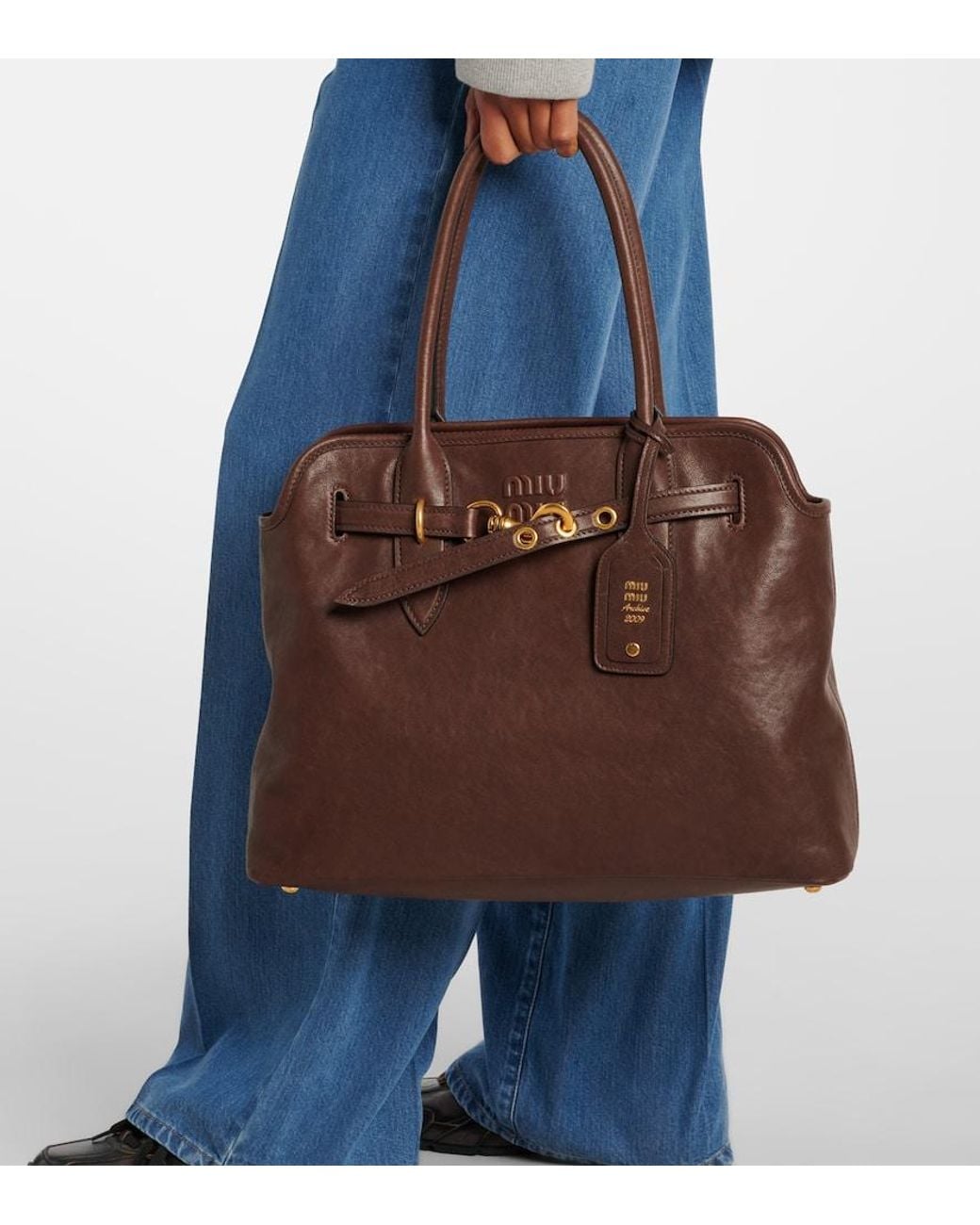 Miu Miu Adventure Large Leather Shoulder Bag in Brown | Lyst