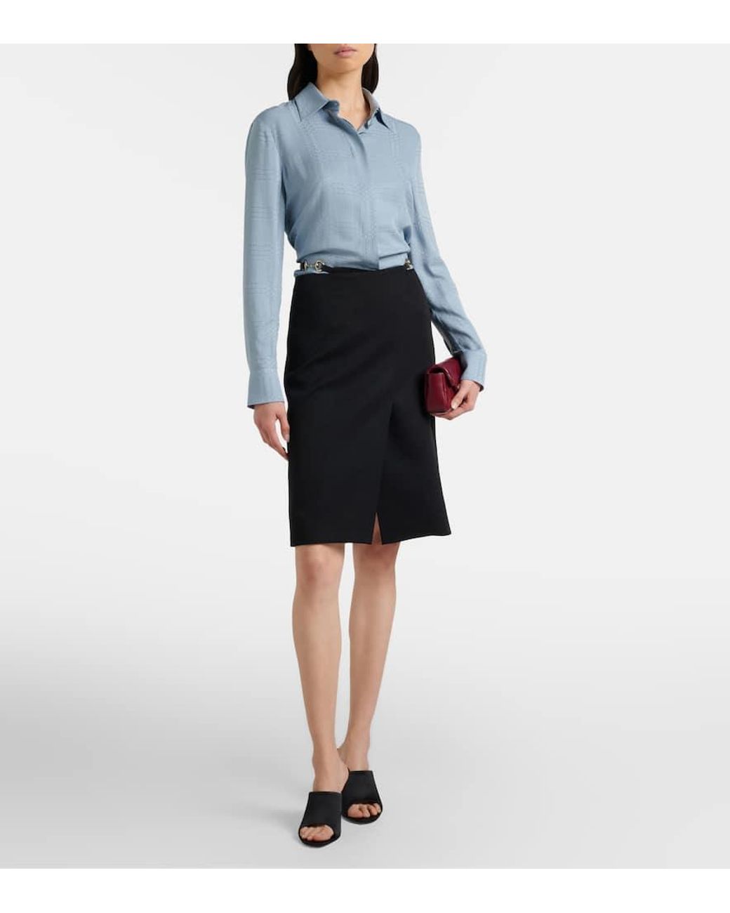 Gucci Horsebit Cutout Wool Wrap Skirt in Black | Lyst UK