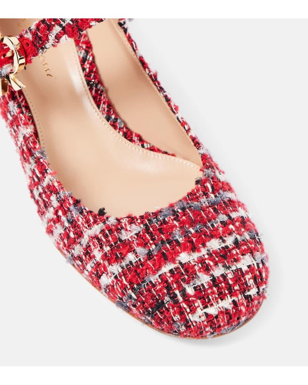 Gianvito Rossi Mary Ribbon Boucle Mary Jane Pumps in Red | Lyst