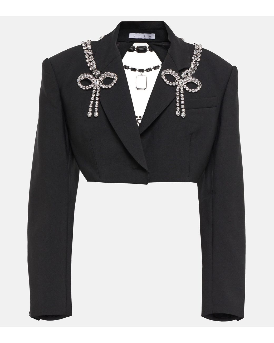 Area Crystal-embellished Cropped Blazer in Black | Lyst