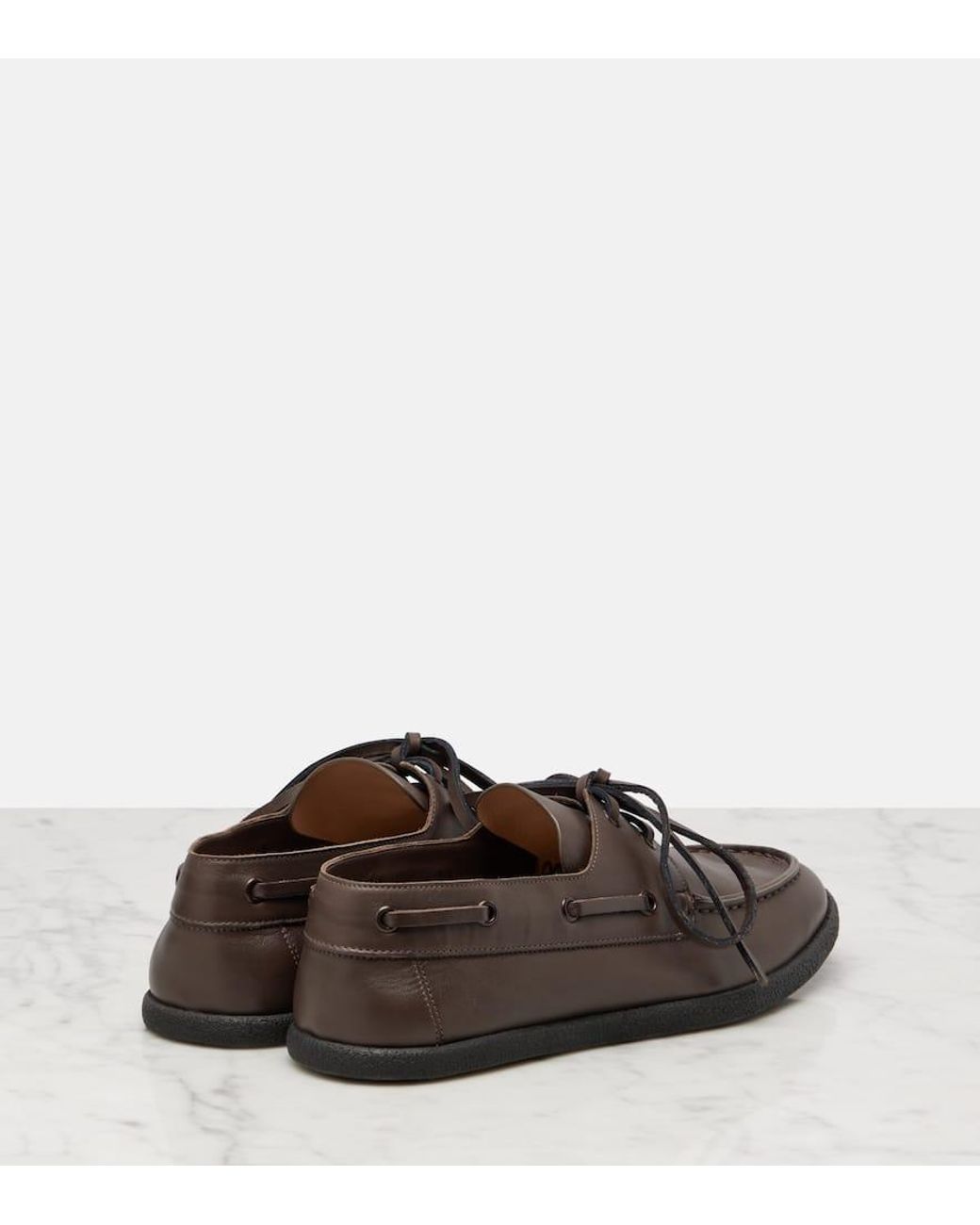 The Row Novus Sailor Leather Boat Shoes in Brown | Lyst UK