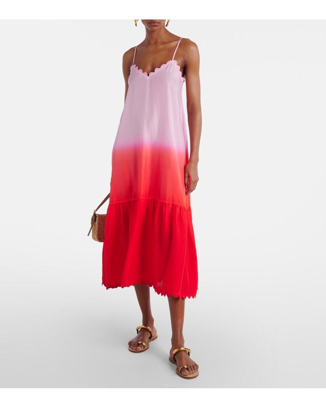 Juliet Dunn Ombre Silk Midi Dress in Red | Lyst