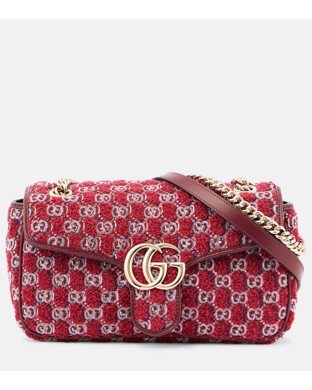 Gucci GG Marmont Medium Boucle Shoulder Bag in Red | Lyst