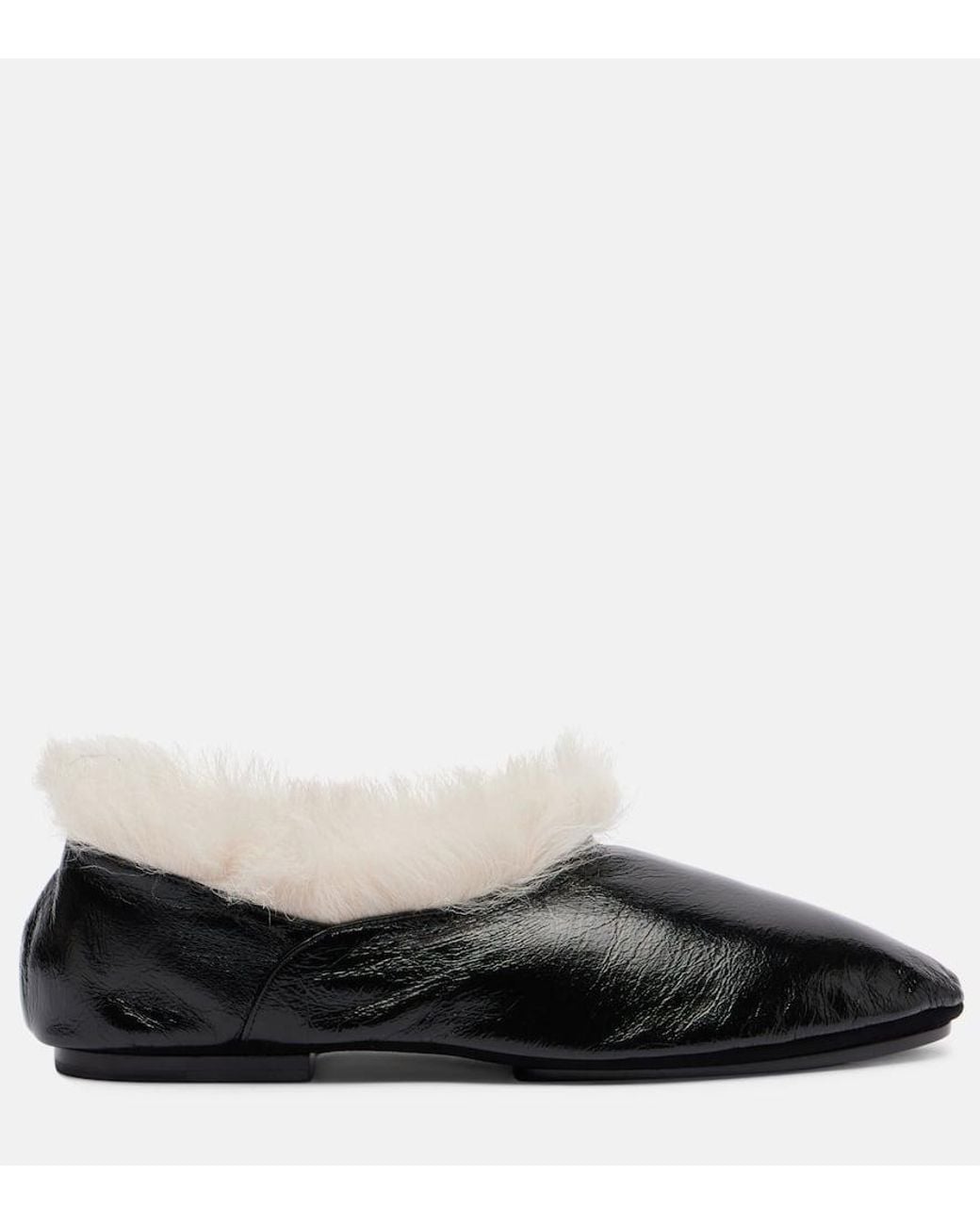 Jil Sander Shearling-Trimmed Leather Slip-On Shoes in Black | Lyst