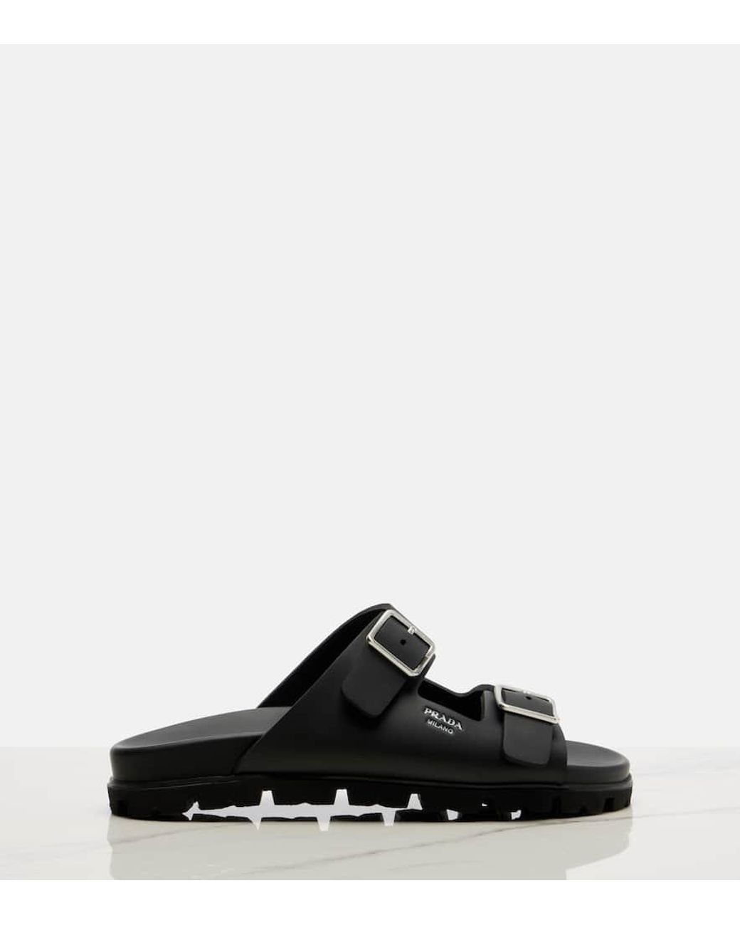 Prada Logo Sandals in Black | Lyst UK