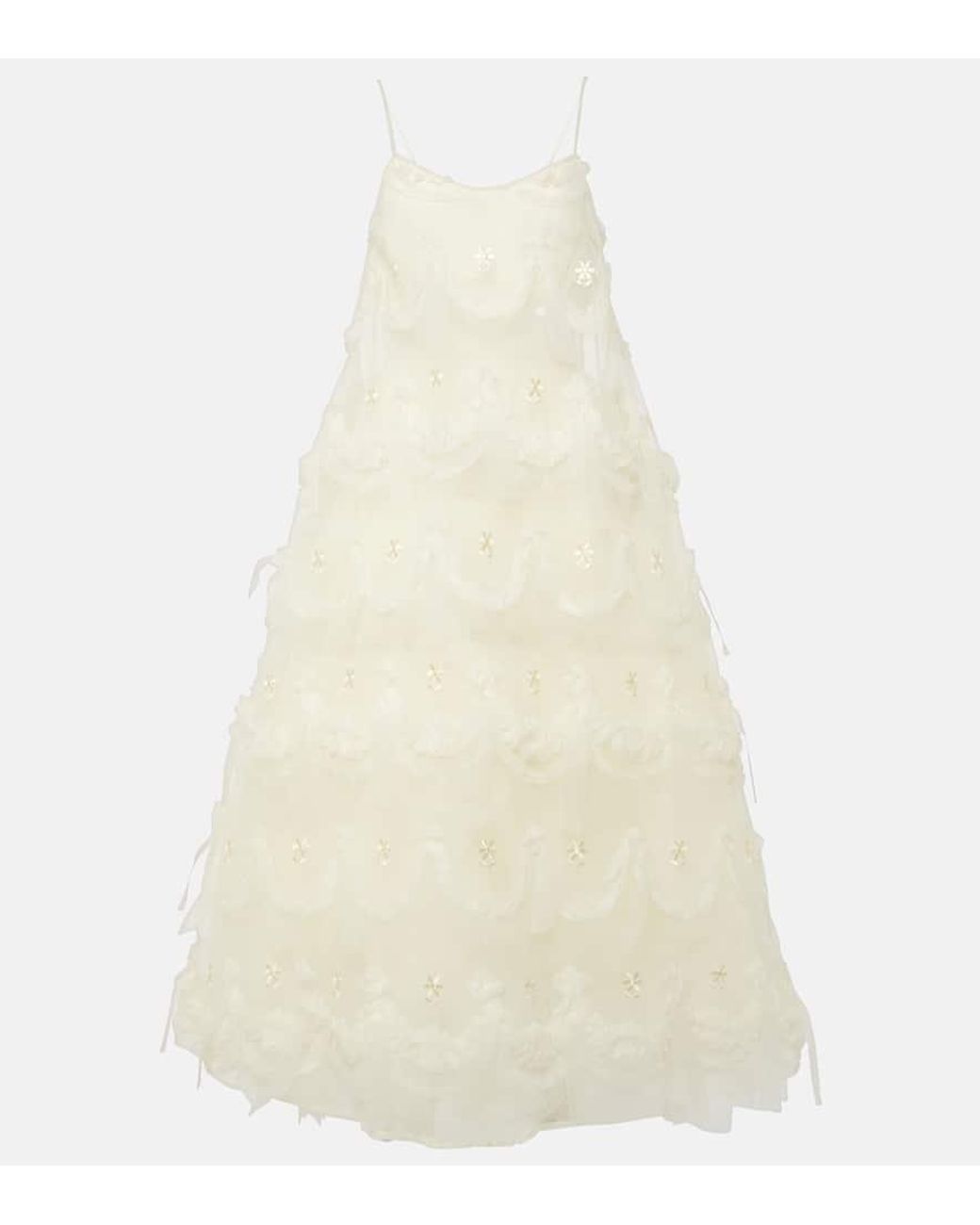 Simone Rocha Embroidered Ruffled Tulle Midi Dress in White | Lyst