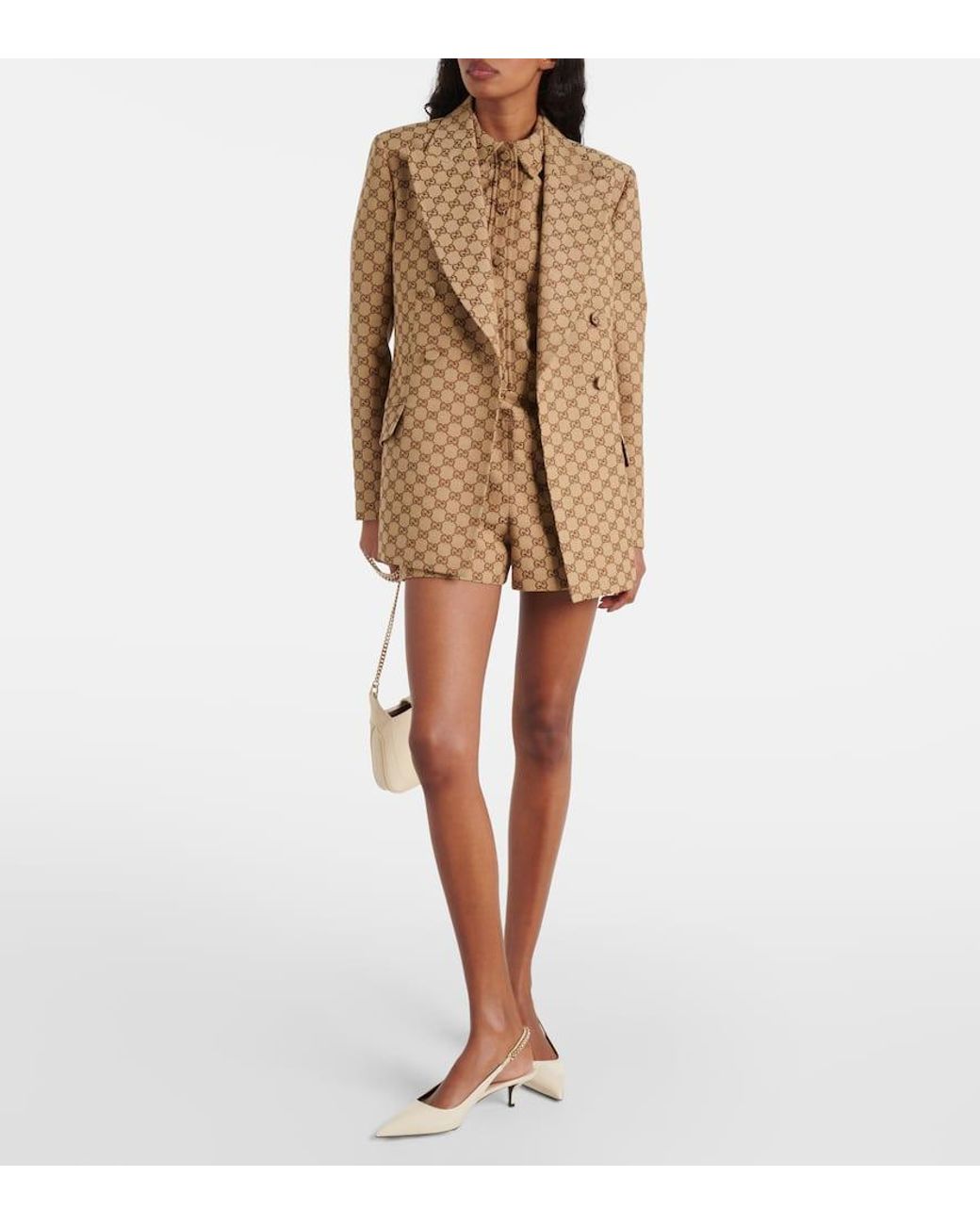 Gucci Gg Canvas Double-Breasted Blazer in Brown | Lyst