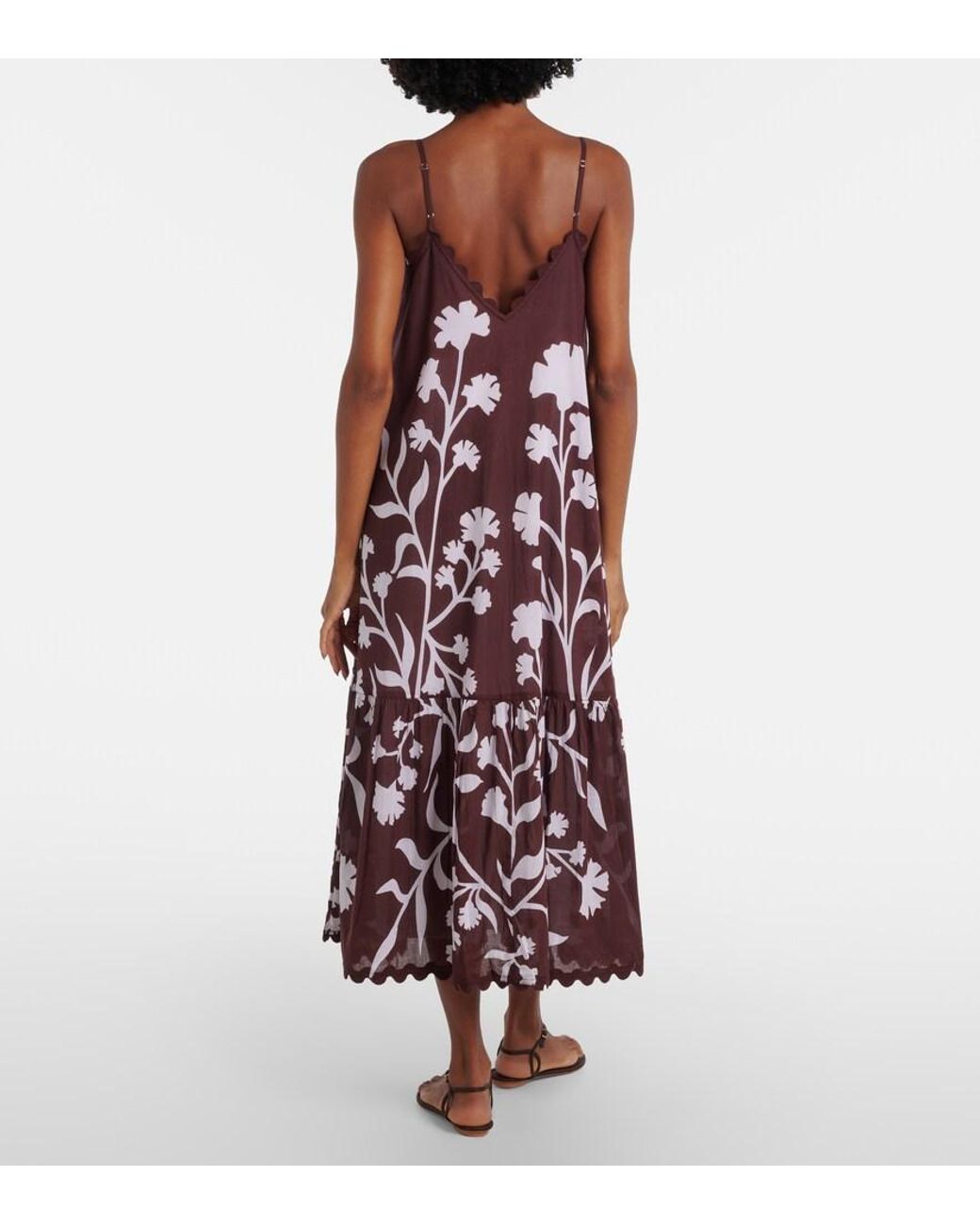 Juliet Dunn Scalloped Cotton Midi Dress in Purple | Lyst