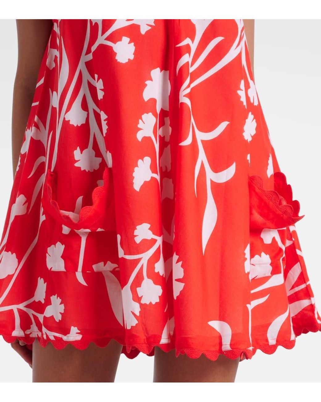 Juliet Dunn Printed Scalloped Cotton Minidress in Red | Lyst