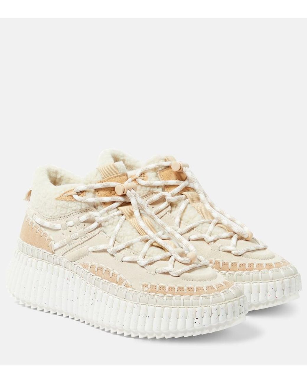 Chloé Nama Shearling-Lined High-Top Sneakers in Natural | Lyst UK