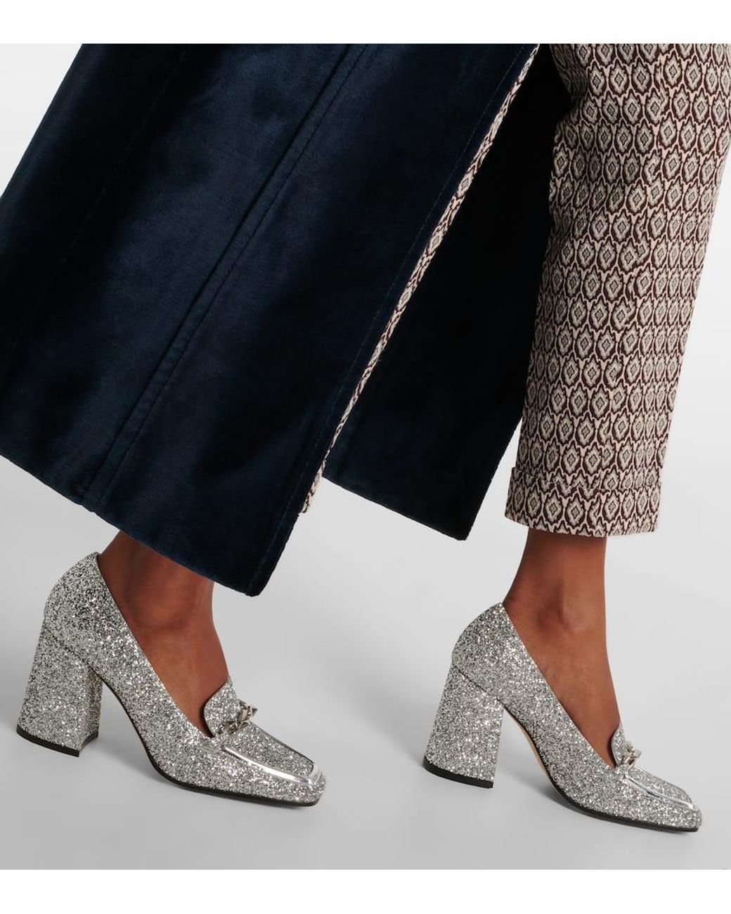 Jimmy Choo Diamond Tilda 85 Glitter Loafer Pumps in Metallic | Lyst