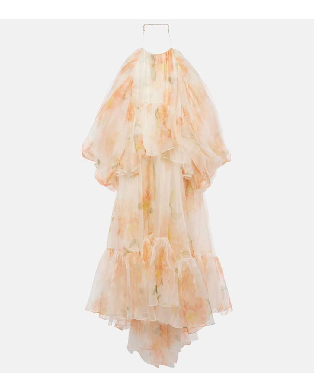 Zimmermann Natura Floral Silk Organza Midi Dress in Natural | Lyst