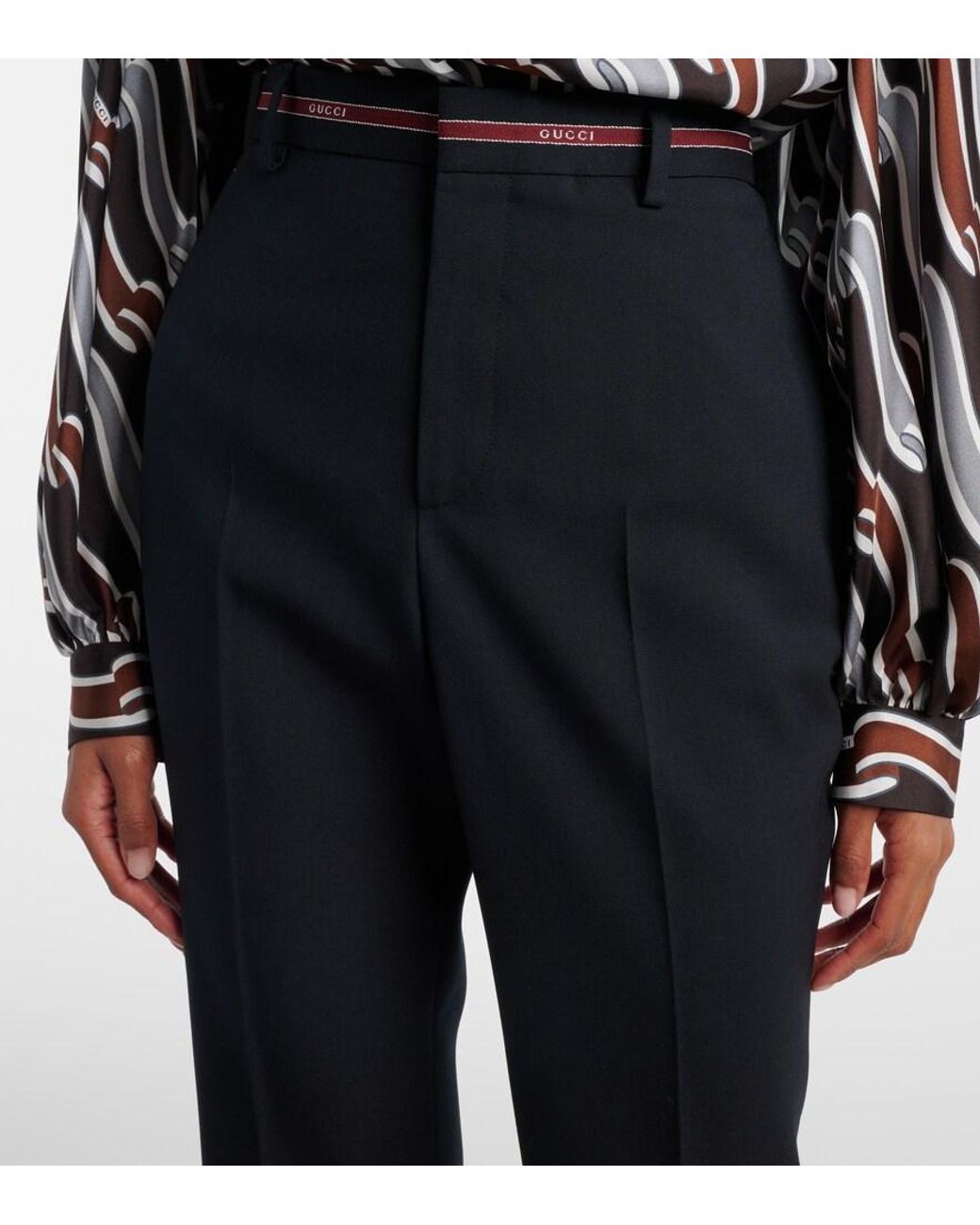 Gucci Logo Wool Straight Pants in Blue | Lyst