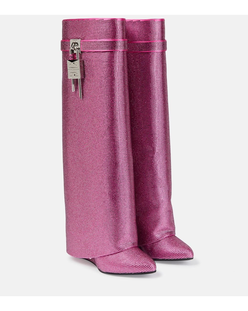 Givenchy Shark Lock Embellished Knee-high Boots in Pink | Lyst