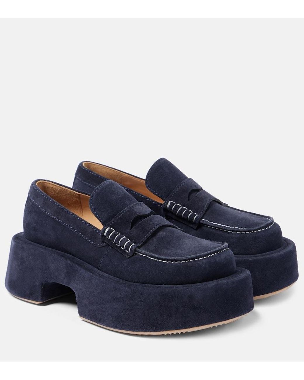 JW Anderson Suede Platform Penny Loafers in Blue | Lyst