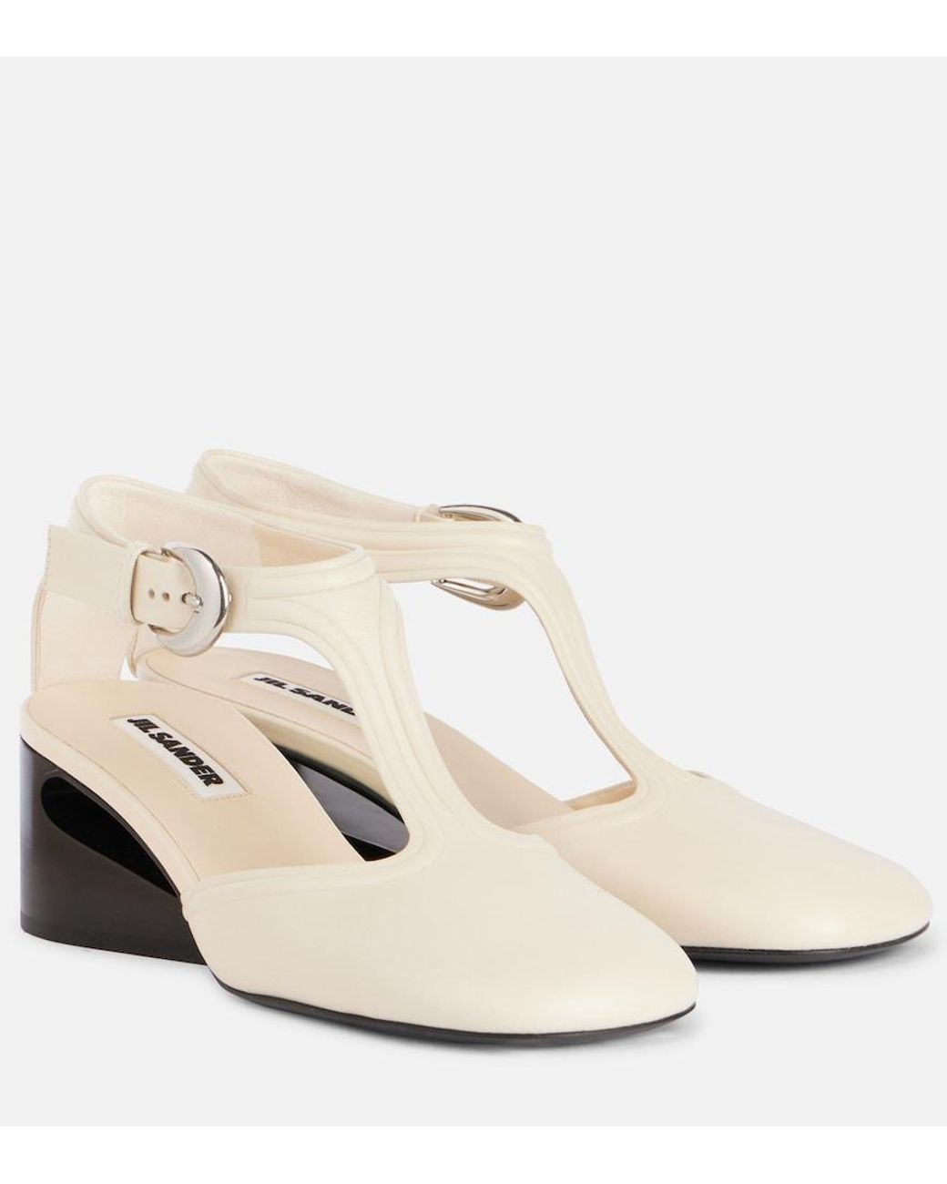 Jil Sander Leather Mary Jane Pumps in White | Lyst