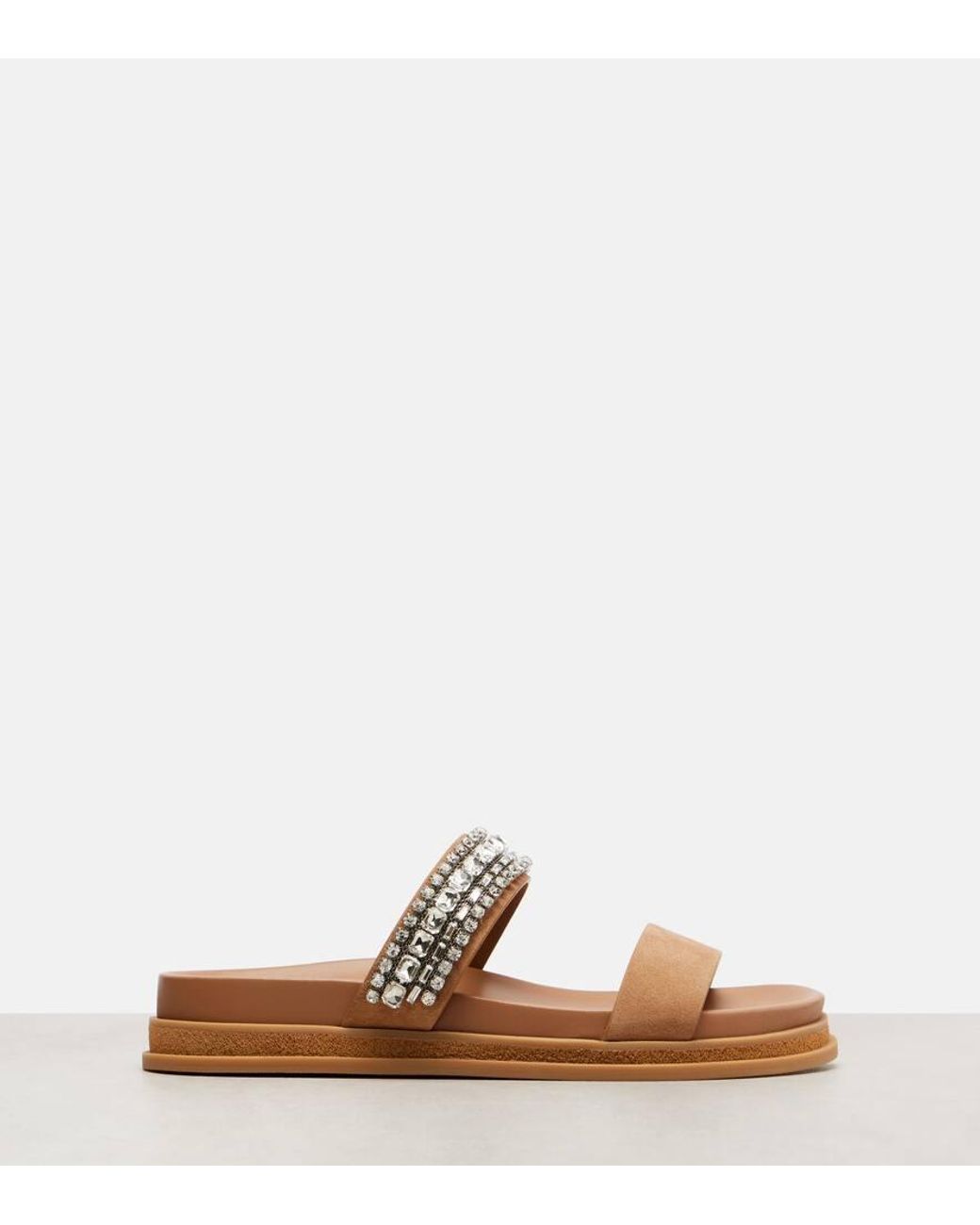 Jimmy Choo Jadi Crystal-Embellished Suede Slides in Brown | Lyst