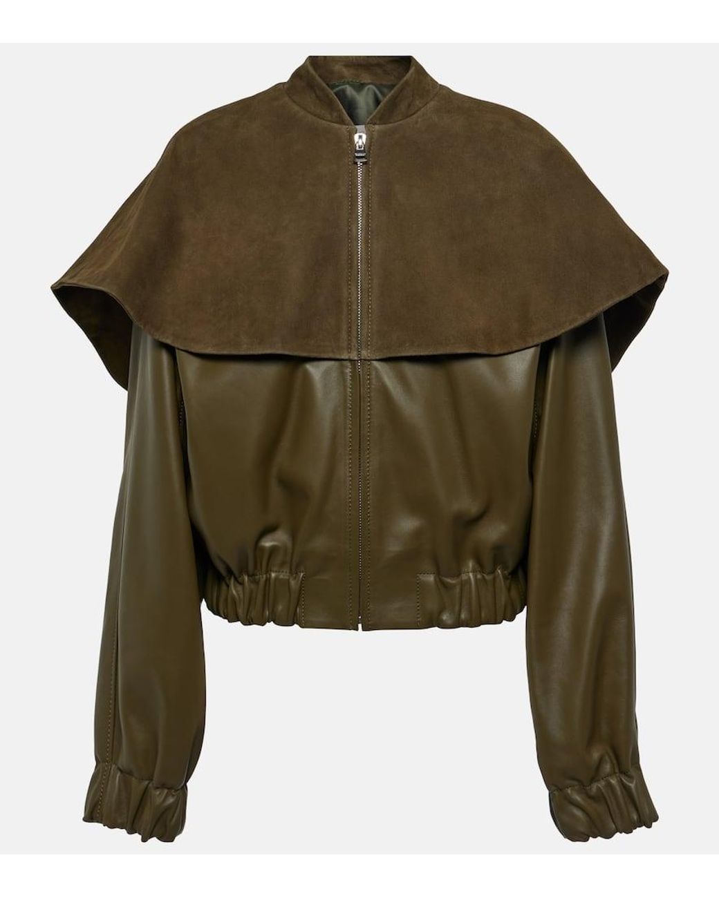 JW Anderson Suede-Trimmed Leather Bomber Jacket in Green | Lyst