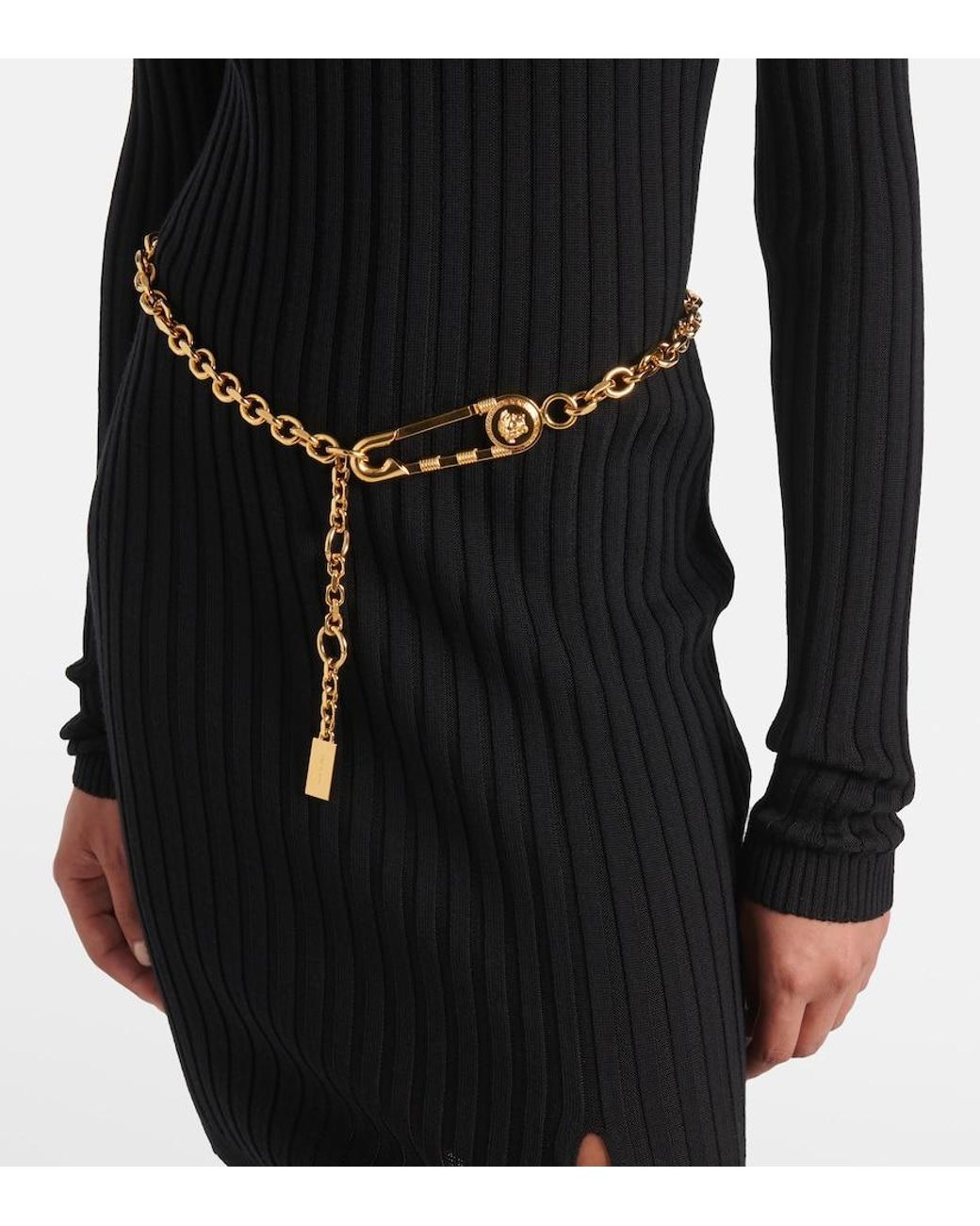 Versace Medusa Safety Pin Chain Belt in Metallic | Lyst