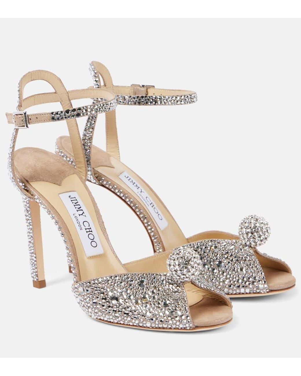 Jimmy Choo Sacora 100 Crystal-Embellished Sandals in Metallic | Lyst