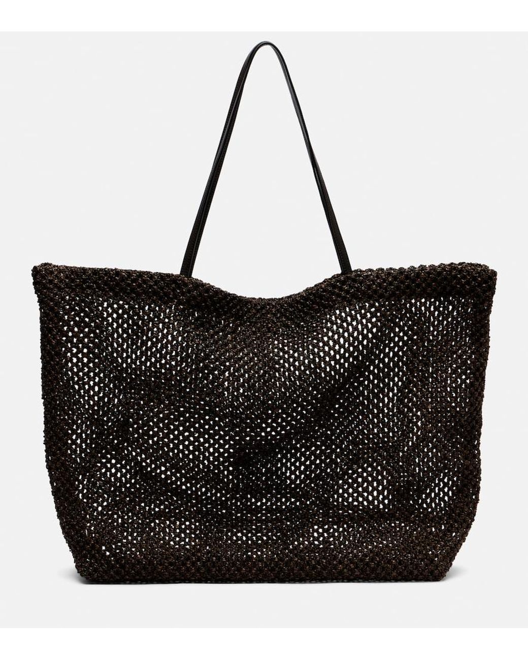 The Row Barn Medium Leather-Trimmed Mesh Tote Bag in Black | Lyst