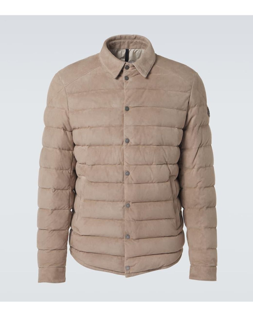 Moncler Etale Suede Down Jacket in Natural for Men | Lyst