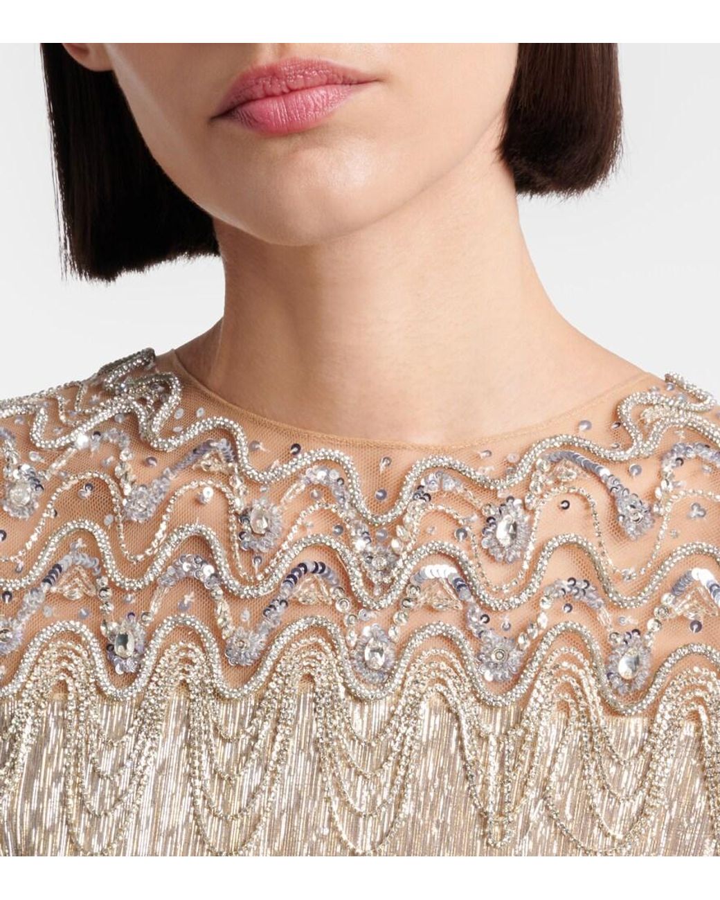 Oscar de la Renta Embellished Silk Gown in Natural | Lyst