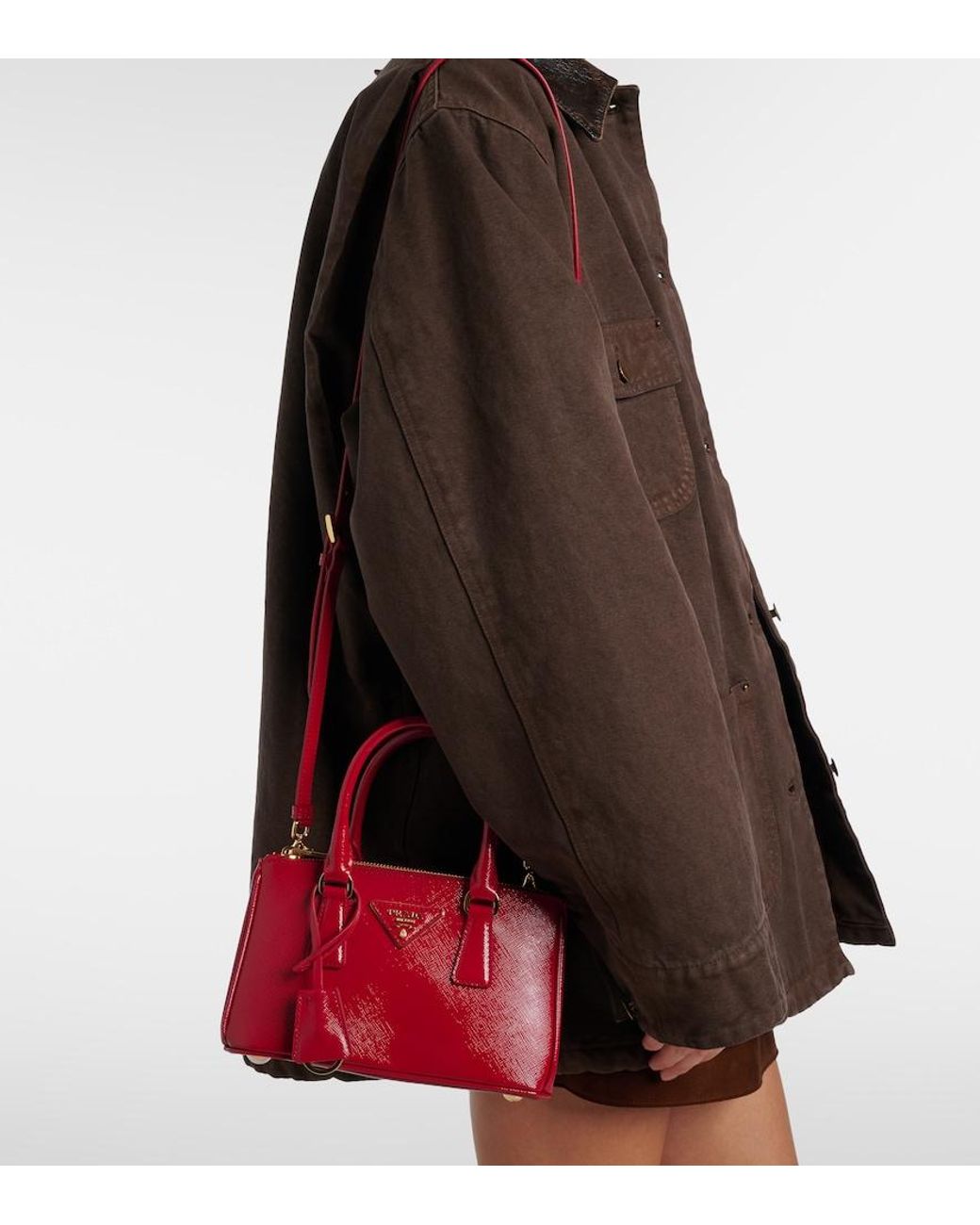 Prada Galleria Mini Leather Top-Handle Bag in Red | Lyst