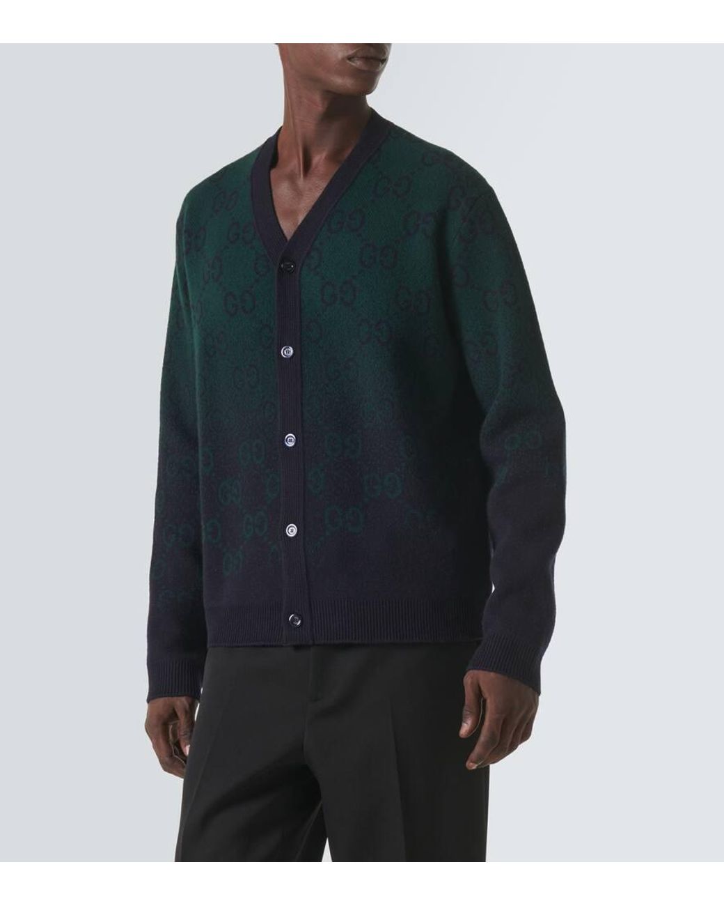 Gucci Gg Wool Jacquard Cardigan in Blue for Men | Lyst