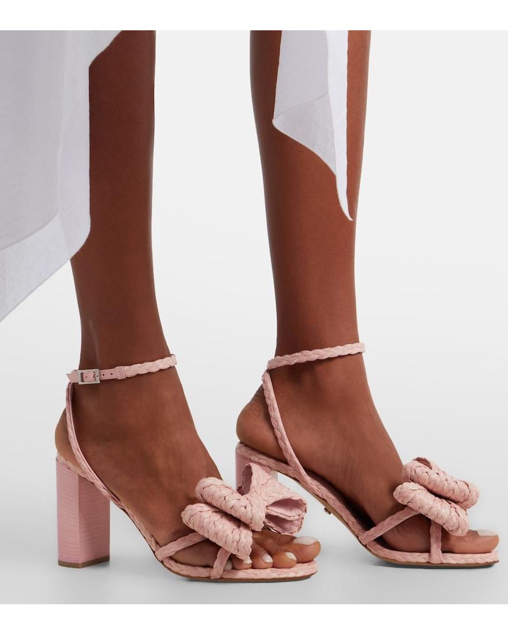 Mach & Mach Cadeau Raffia-Effect Sandals in Pink | Lyst