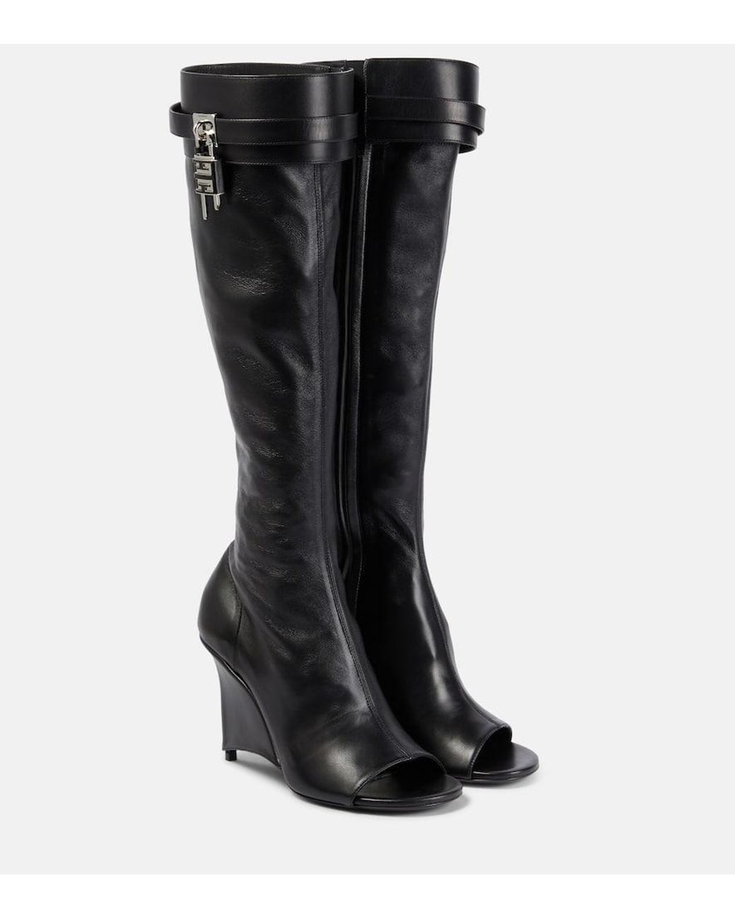 Givenchy Shark Lock Leather Knee-High Boots in Black | Lyst