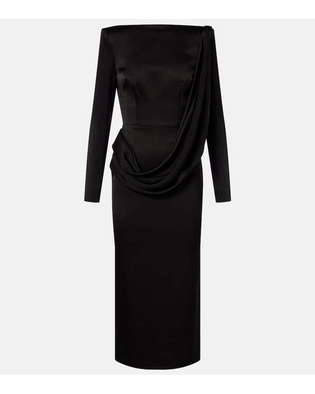 Alex Perry Asymmetric Draped Midi Dress in Black | Lyst